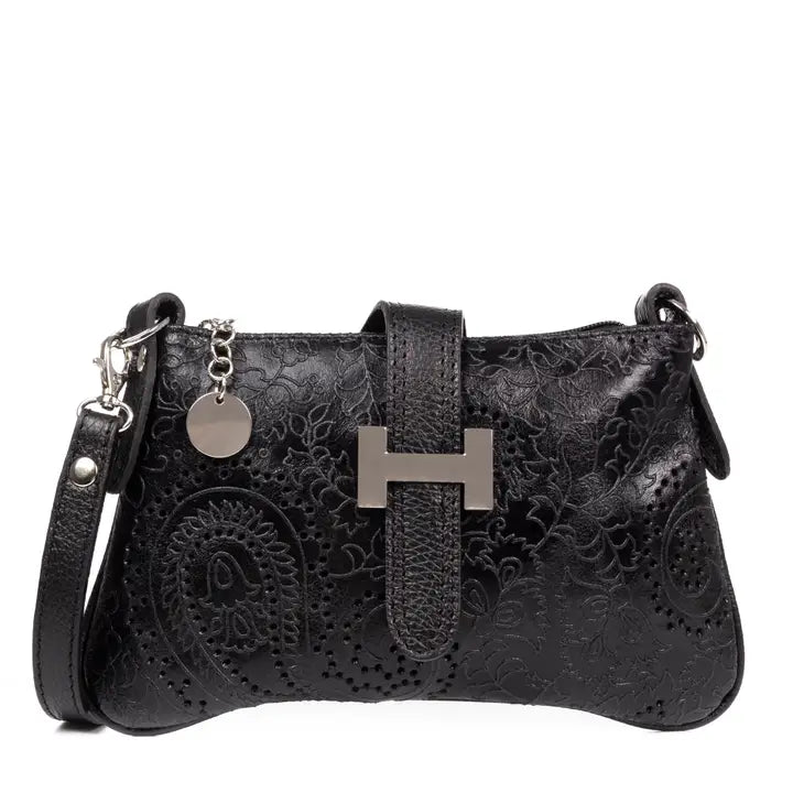 Firenze Artegiani Italian Leather Arabesque Suede Black Handbag ...