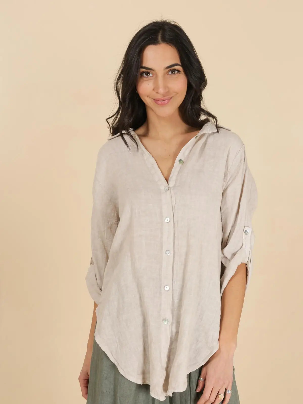 100% Linen Button-Down Shirt | Made in Italy – BELLISSIMA HANDBAGS